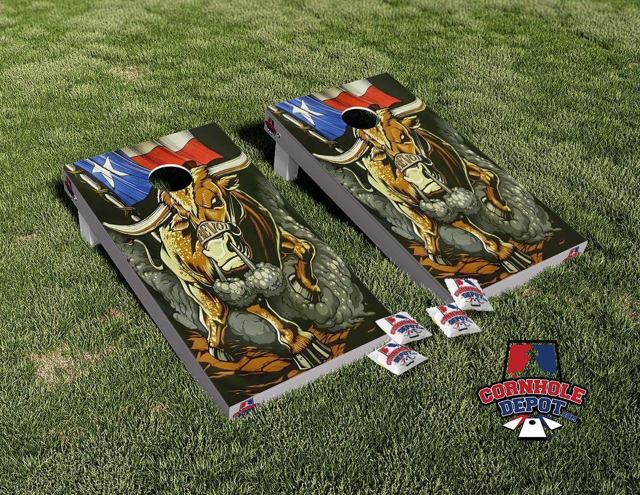 Texas Longhorn Bull Cornhole Board Vinyl Wrap Skins Laminated Sticker ...