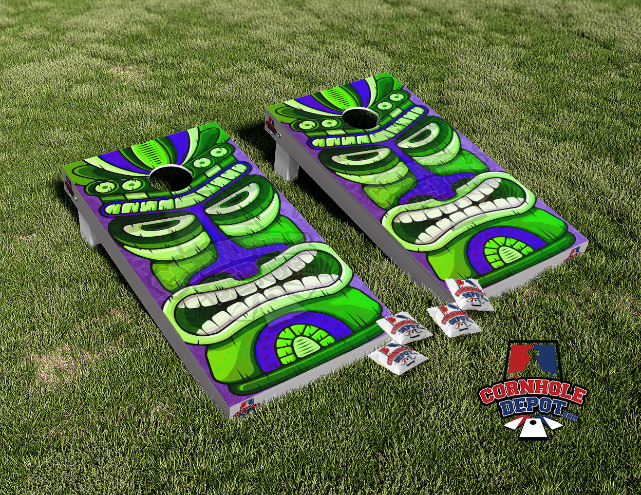 Tiki Hut Green Cornhole Board Vinyl Wrap Skins Laminated Sticker Set D ...