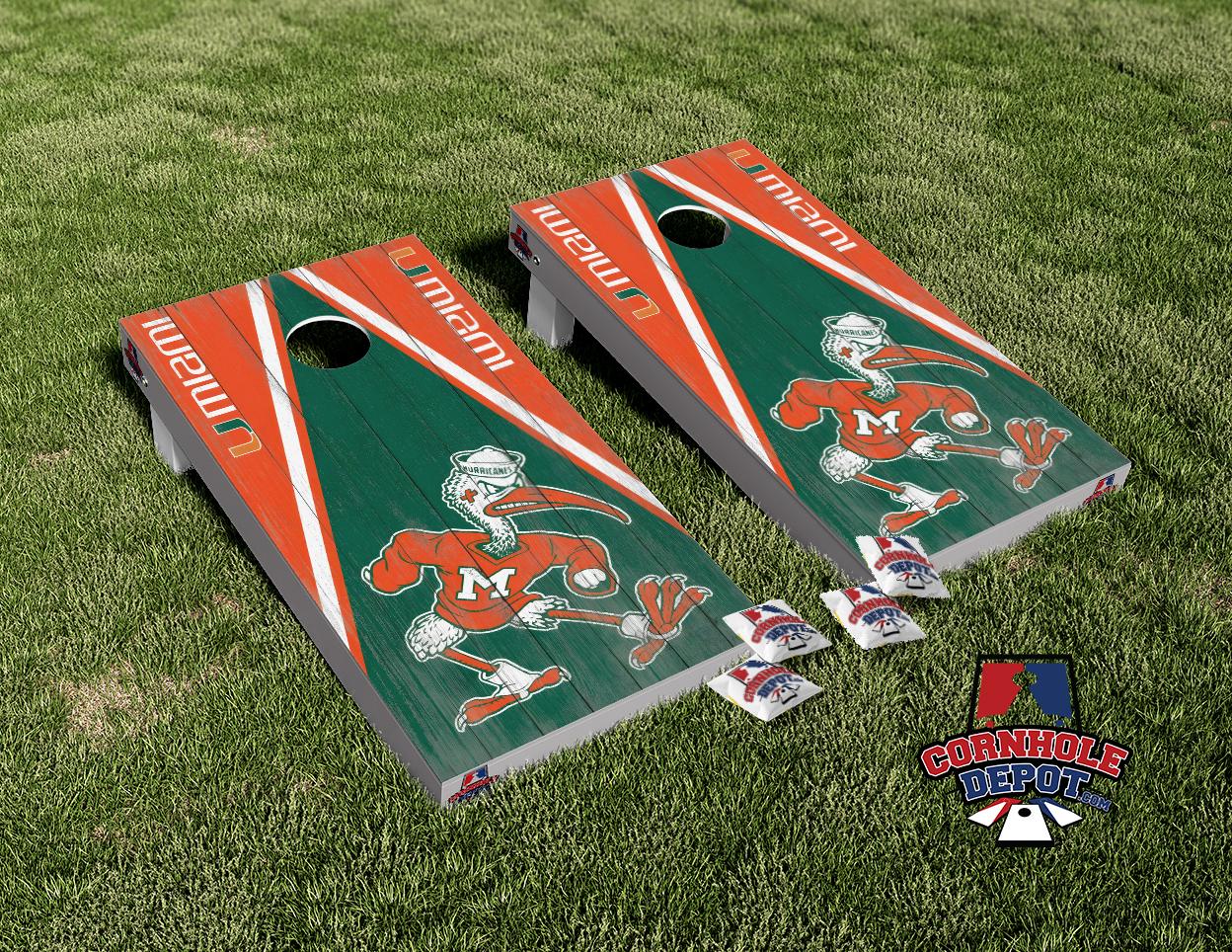 UM Hurricanes Miami Cornhole Board Vinyl Wrap Laminated Sticker Set De ...