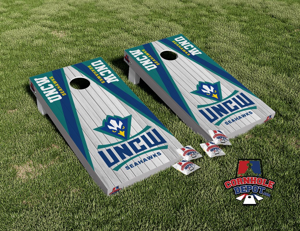 UNCW Seahawks Gray Cornhole Board Vinyl Wrap Skins Laminated Sticker S ...