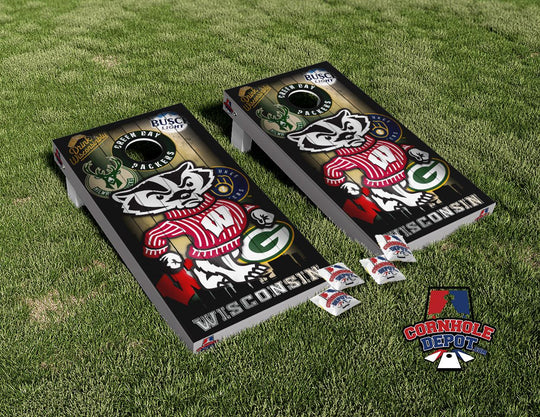 Wisconsin Sports Teams Cornhole Board Vinyl Wrap Skins Laminated Stick ...
