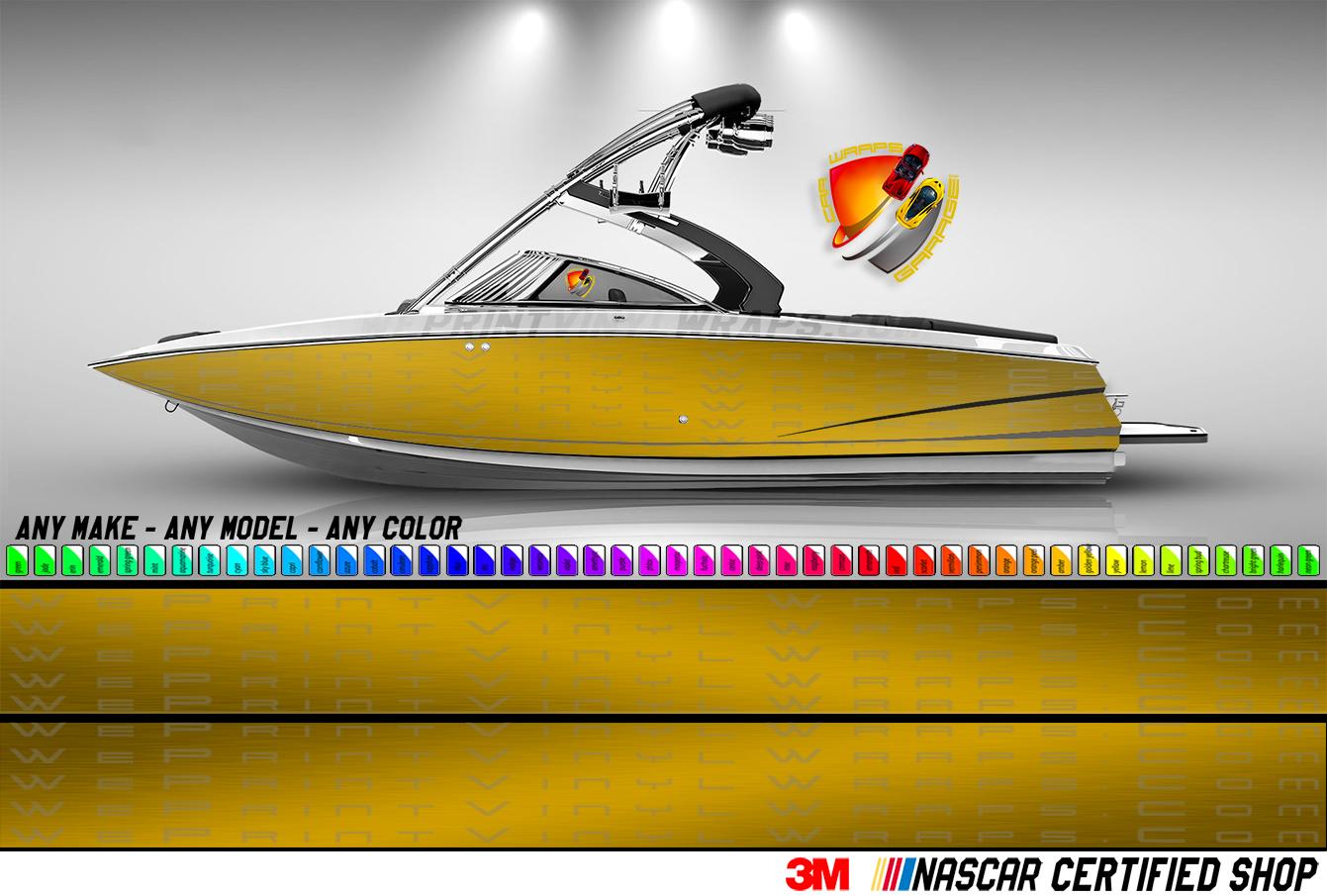 Yellow Printed Brushed Aluminum Pattern Graphic Boat Vinyl Wrap Fishin ...