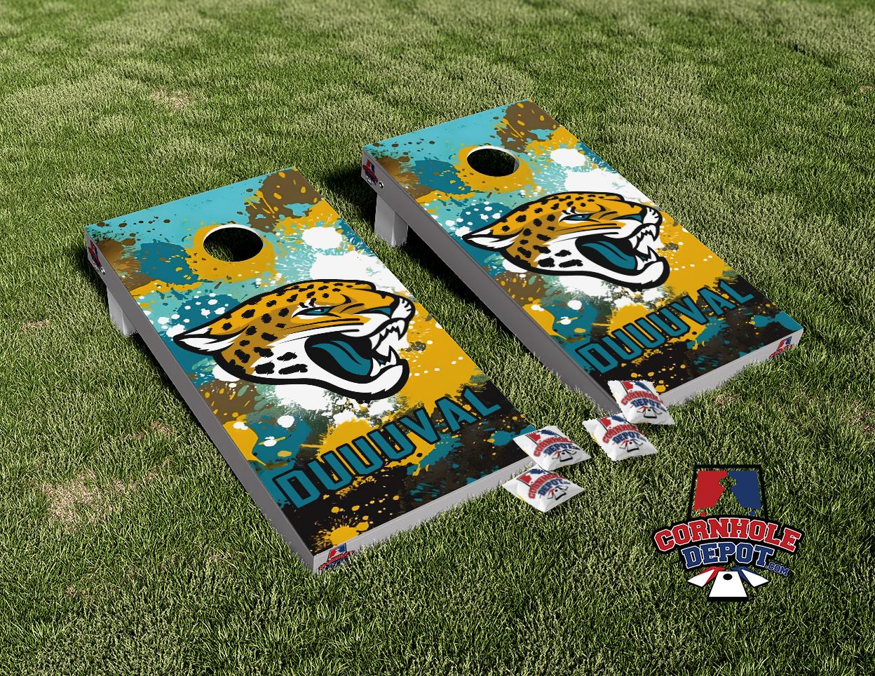 Jacksonville Jaguars DUUUVAL Splattered Cornhole Board Vinyl Wrap Lami ...