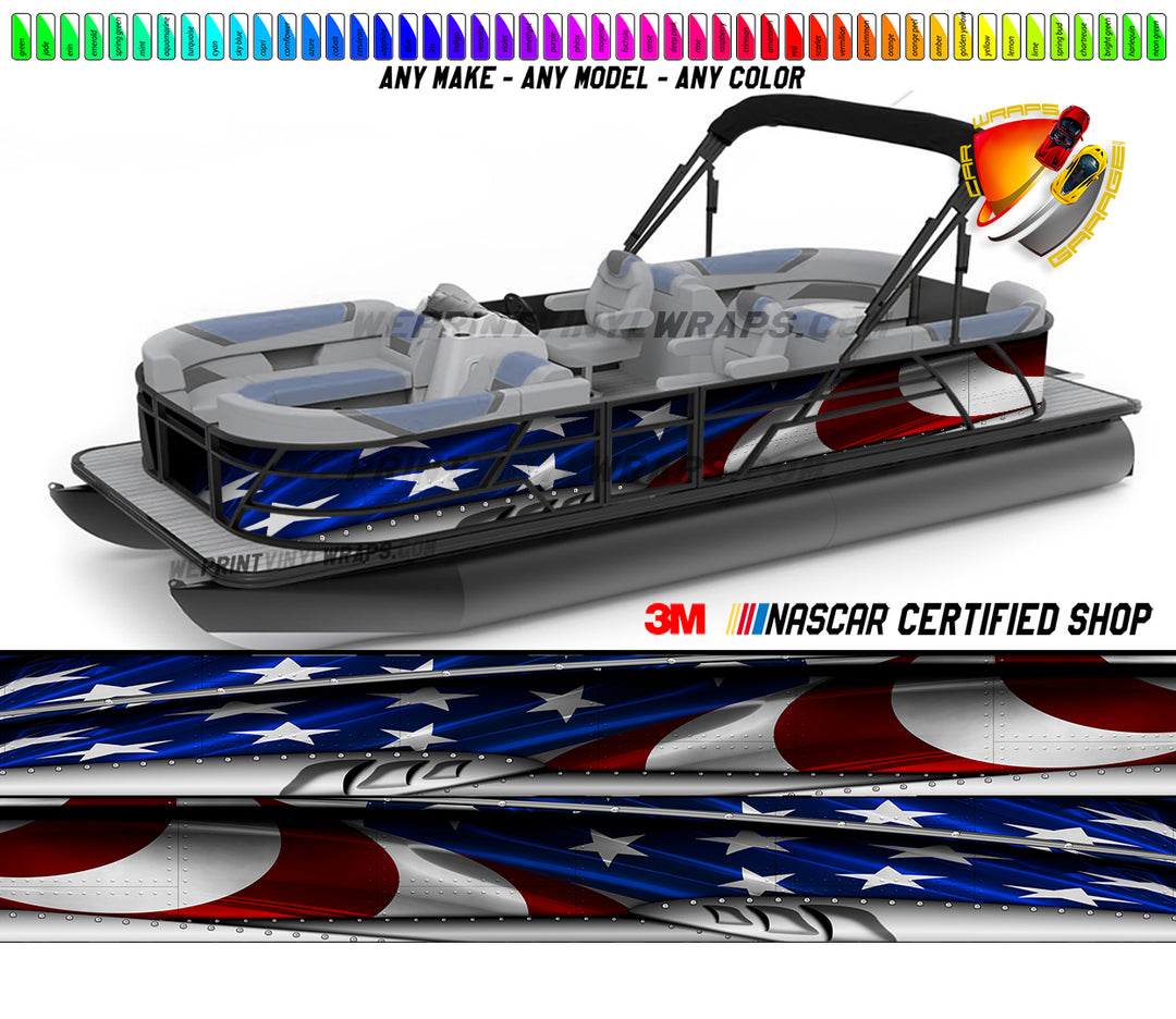 American Flag Metal Graphic Vinyl Boat Wrap Decal Fishing Pontoon Spor ...