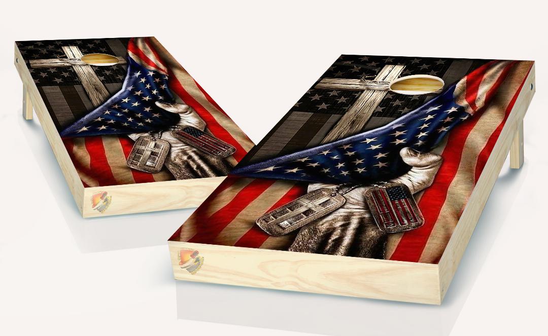 American Flag and Cross Cornhole Board Vinyl Wrap Laminated Sticker Se ...