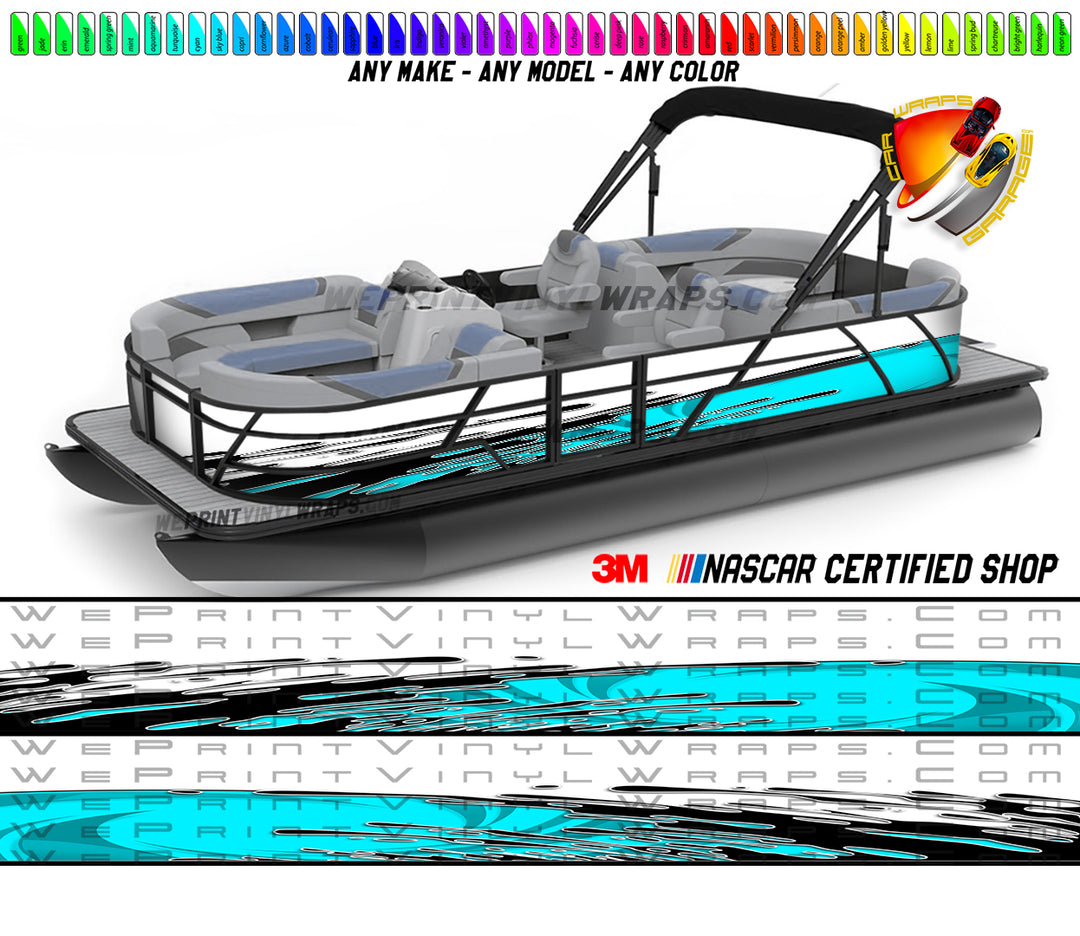 Aqua and Black Splatter Graphic Vinyl Boat Wrap Decal Fishing Pontoon ...