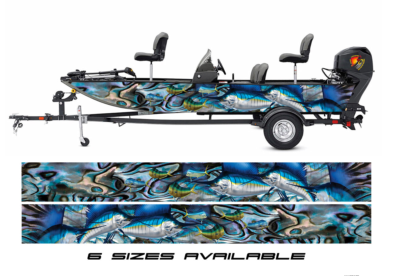 Marlin Fishes Blue Abstract Graphic Boat Vinyl Wrap Decal Fishing Pont ...