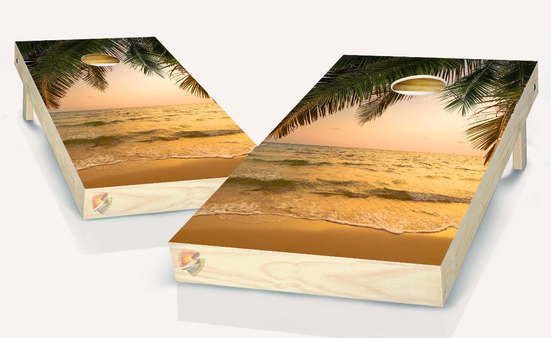 Beach Sunset Tropical Cornhole Board Vinyl Wrap Laminated Sticker Set ...