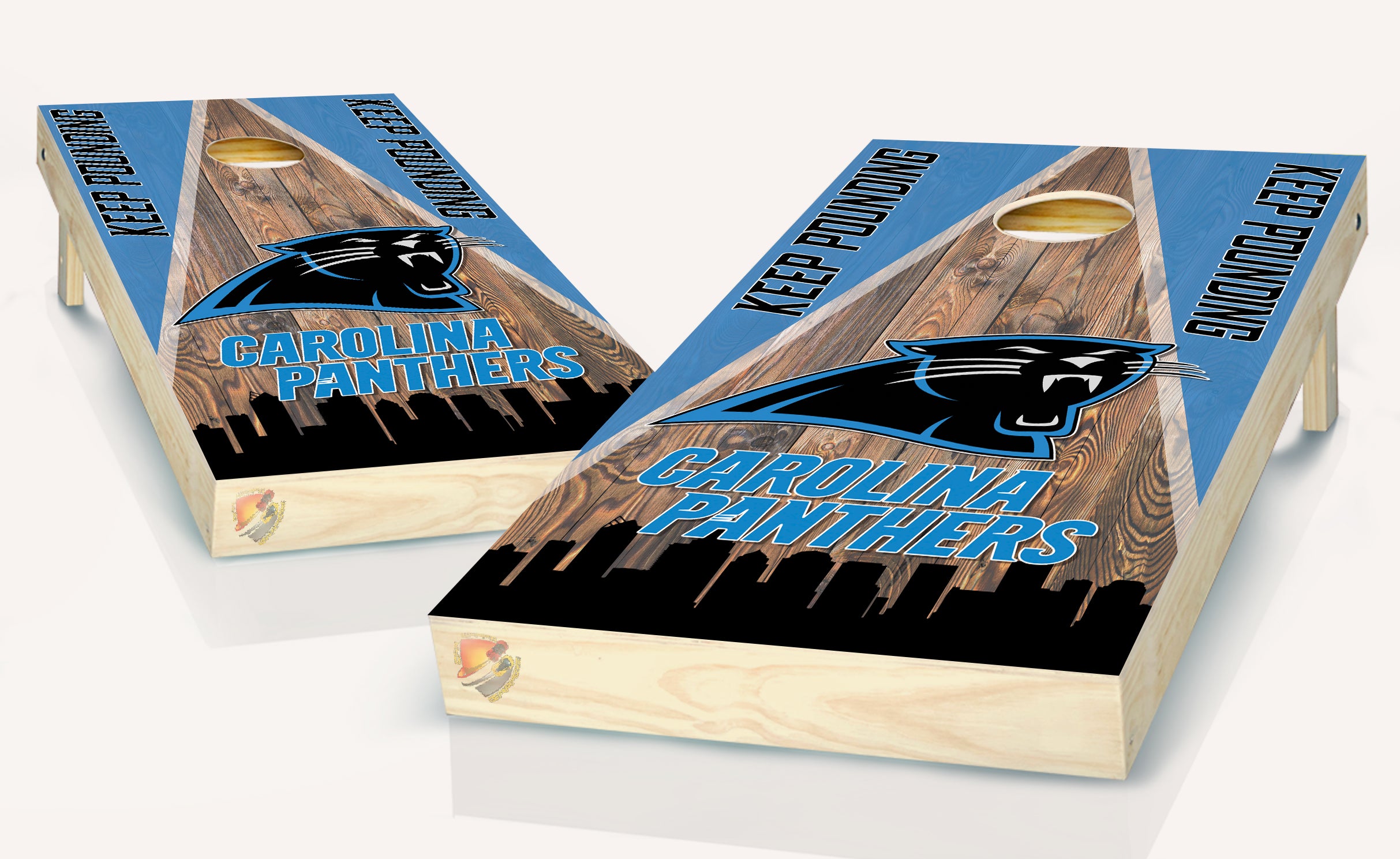 Carolina Panthers Dark Wood Skyline Cornhole Board Vinyl Wrap Laminate ...