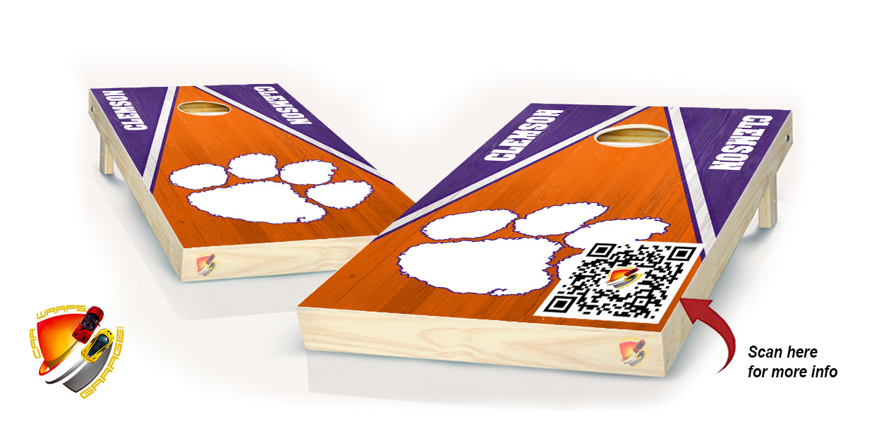 Clemson Tigers Paw Cornhole Board Vinyl Wrap Laminated Sticker Set Dec ...