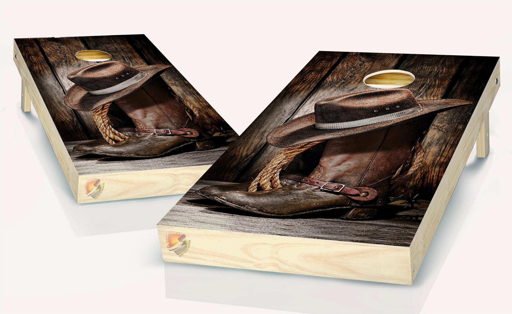 Cowboy Boots Wild West Dark Wood Cornhole Board Vinyl Wrap Laminated S ...