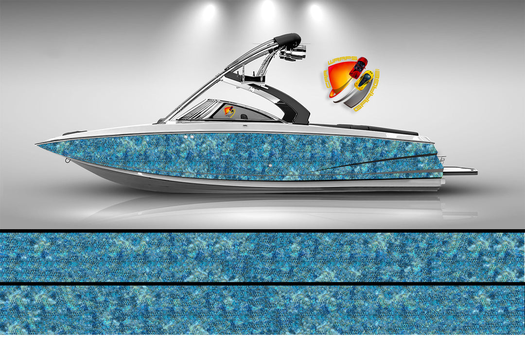 Light Blue Fish Scales Graphic Vinyl Boat Wrap Decal Fishing Bass Pont ...