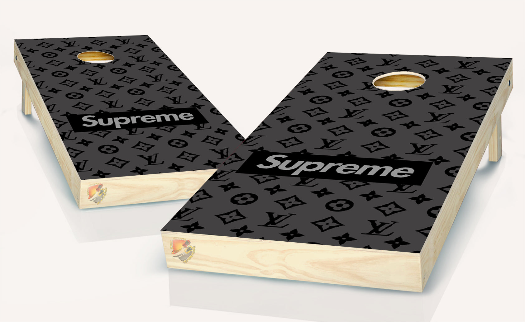 Supreme Black Board Cornhole Board Vinyl Wrap Laminated Sticker Set De ...