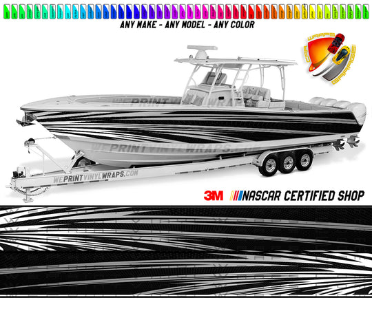 White and Black Streaks Graphic Vinyl Boat Wrap Decal Fishing Pontoon ...